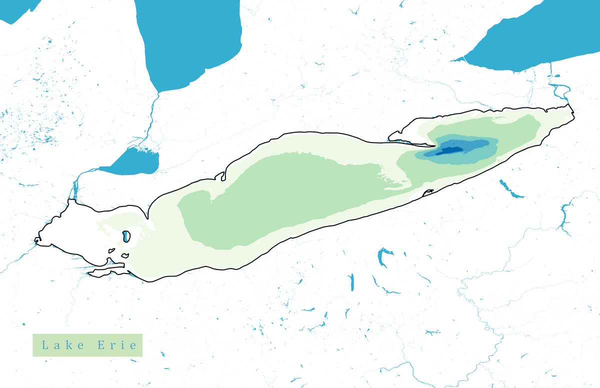 Lake Erie Map Print - Bathymetry Map – Akiseo