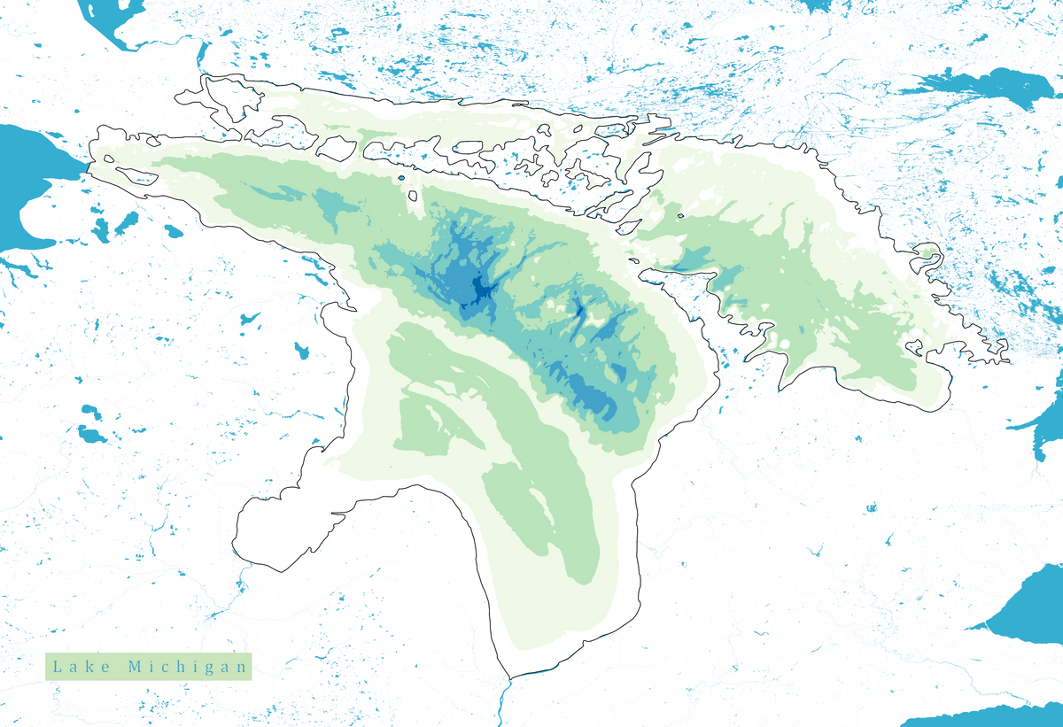 Lake Huron Map Print - Bathymetry Map – Akiseo