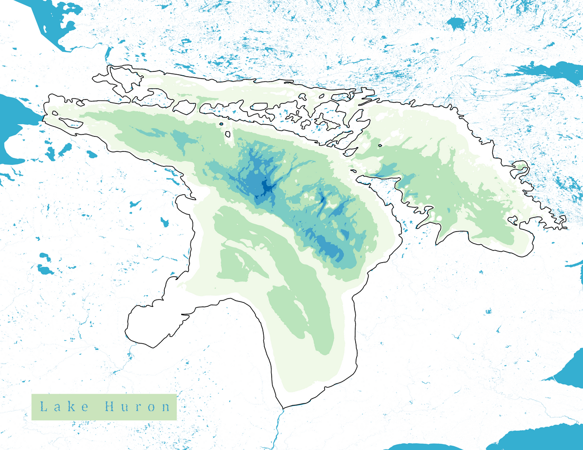 Lake Huron Map Print - Bathymetry Map – Akiseo