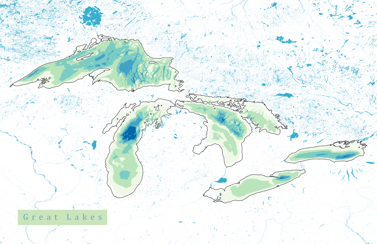 Great Lakes Map Print - Bathymetry Map – Akiseo
