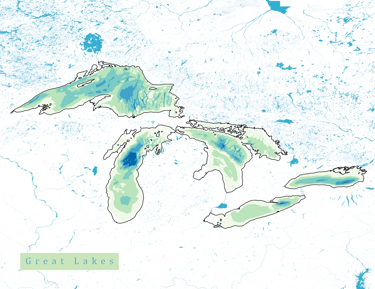 Great Lakes Map Print - Bathymetry Map – Akiseo